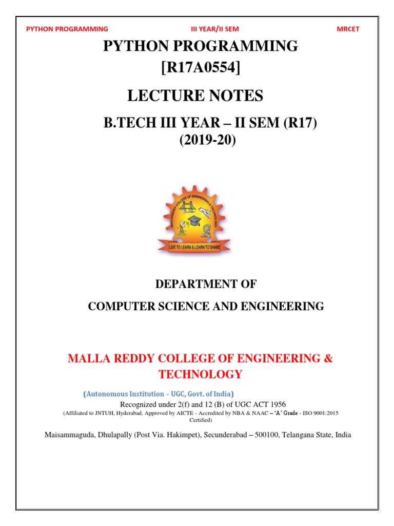 Python Programming Notes | Download Free PDF | Parameter (Computer ...