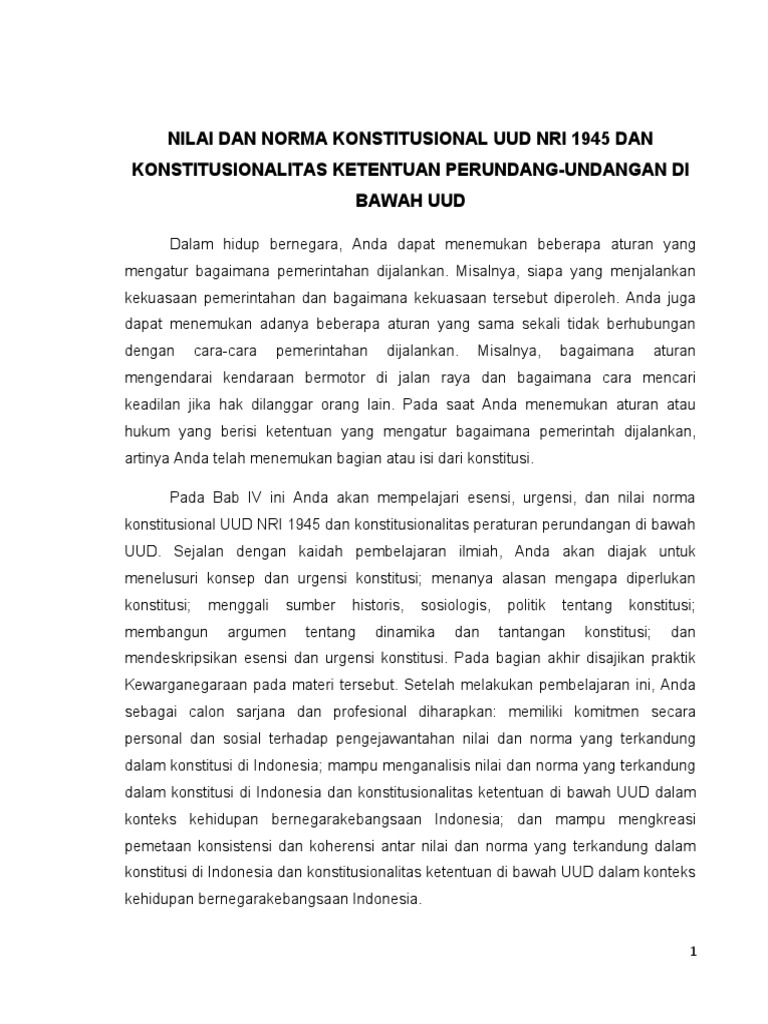 MKLH - Semester 2 - NILAI DAN NORMA KONSTITUSIONAL UUD NRI 1945 | PDF