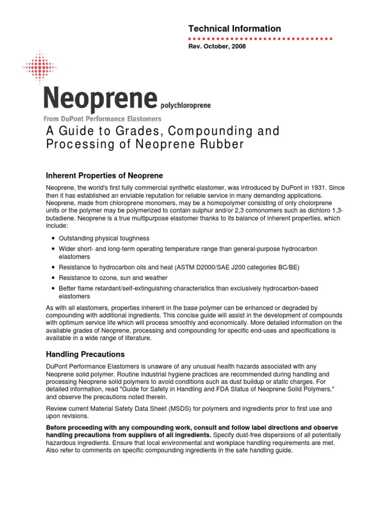 DUPONT Neoprene A Guide To Grades | PDF | Wax | Polymers