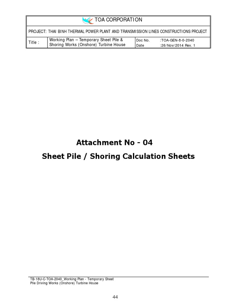 Temporary Sheet Pile & Shoring Works Calculation for the Thai Binh ...