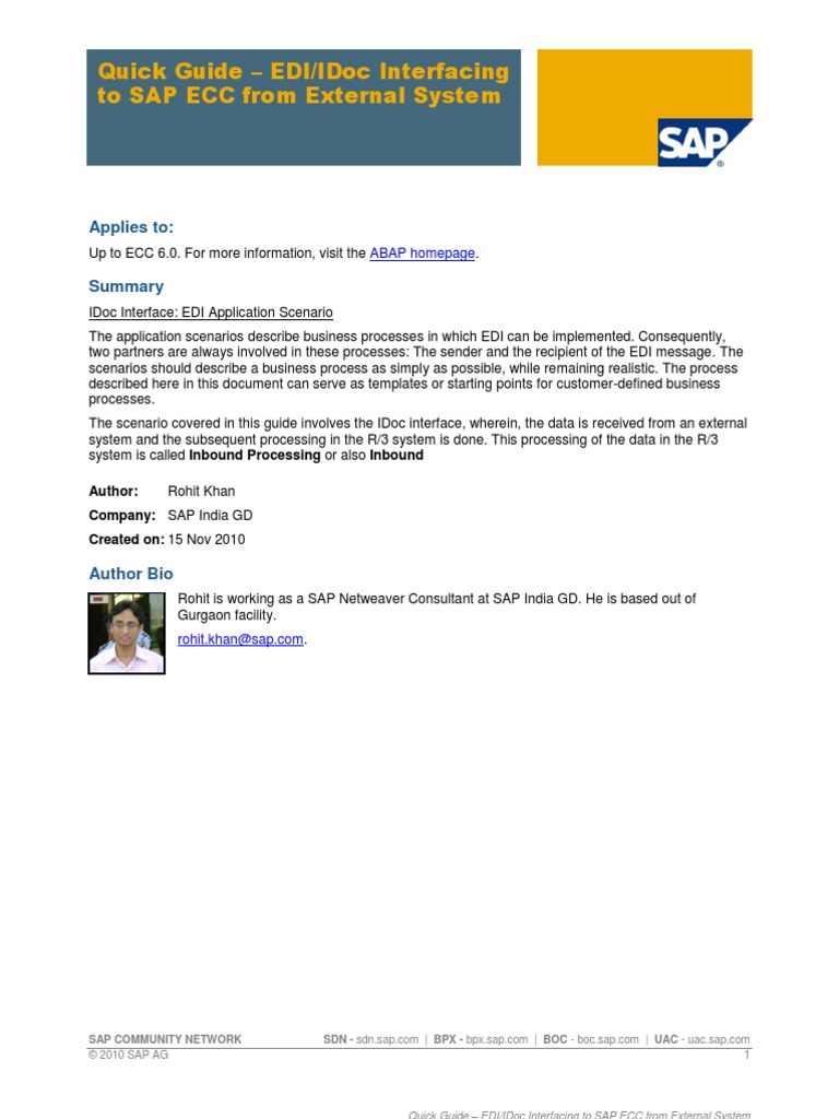 Quick Guide Û EDI IDoc Interfacing To SAP ECC From External System | PDF | Technology & Engineering
