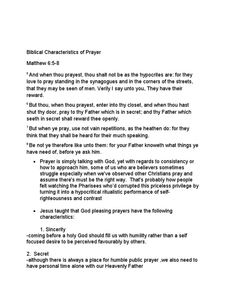 Key Characteristics of Prayer | PDF