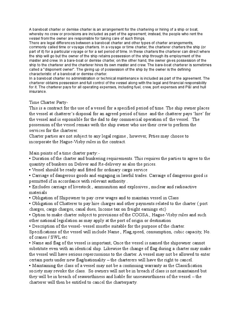Bareboat vs. Time Charter Explained | PDF | Shipping | Private Law