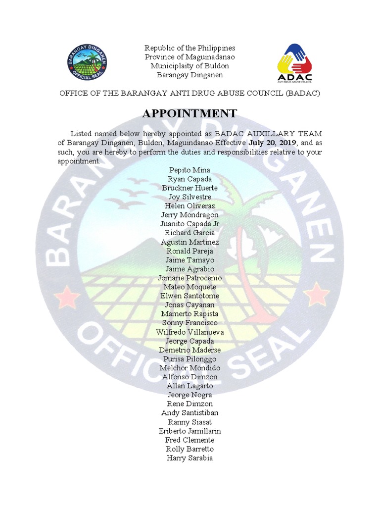 BADAC Auxiliary Team Appointment 2019 | PDF