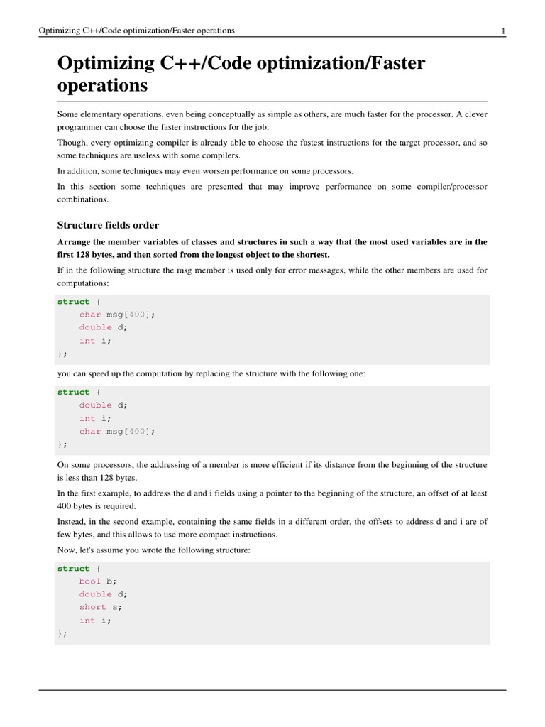 Optimizing C++/Code Optimization/faster Operations: Structure Fields ...