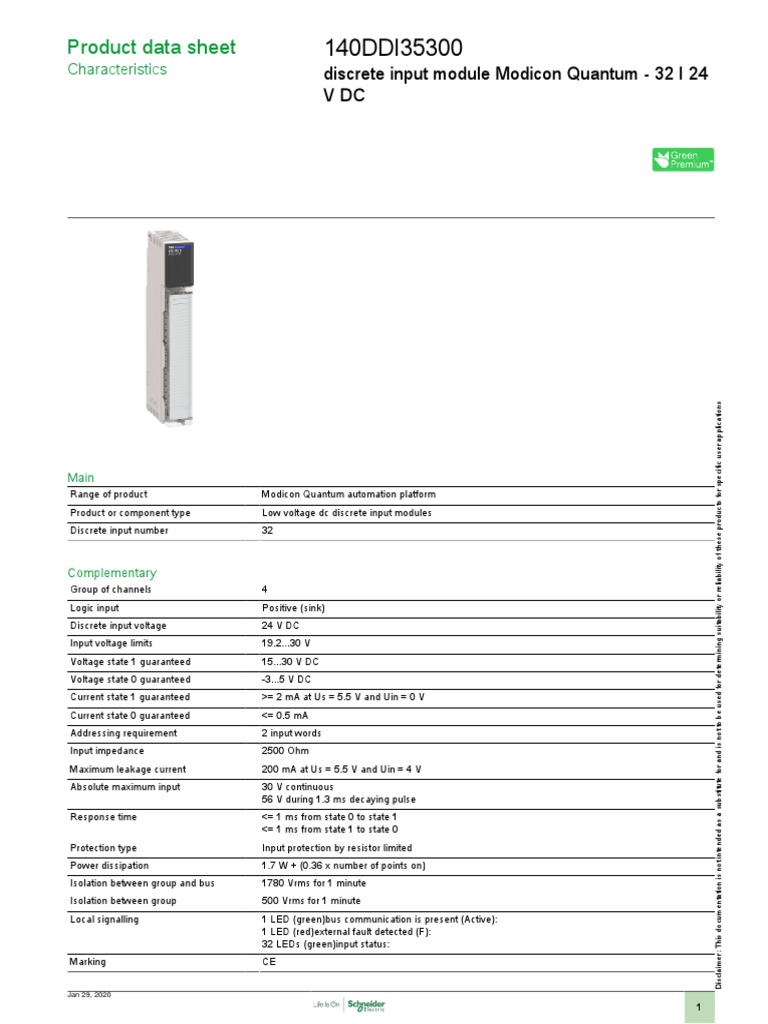 Product Data Sheet: Discrete Input Module Modicon Quantum - 32 I 24 VDC ...