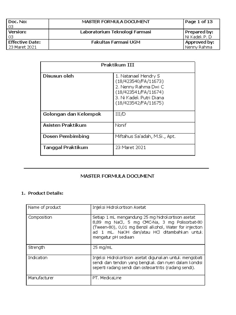 Master Formula FTS Steril P3 Gol A3 Kelompok D | PDF