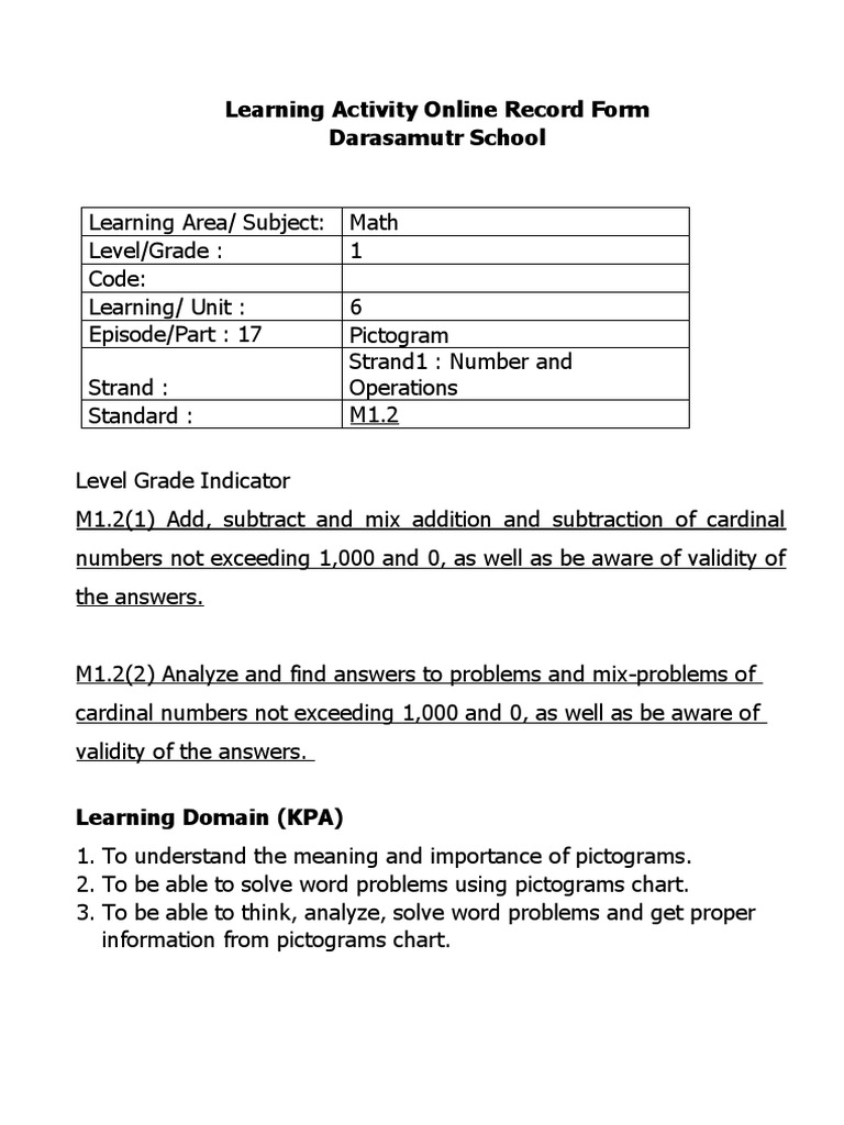 Learning Activity Online Record Form Darasamutr School | PDF | Textbook ...
