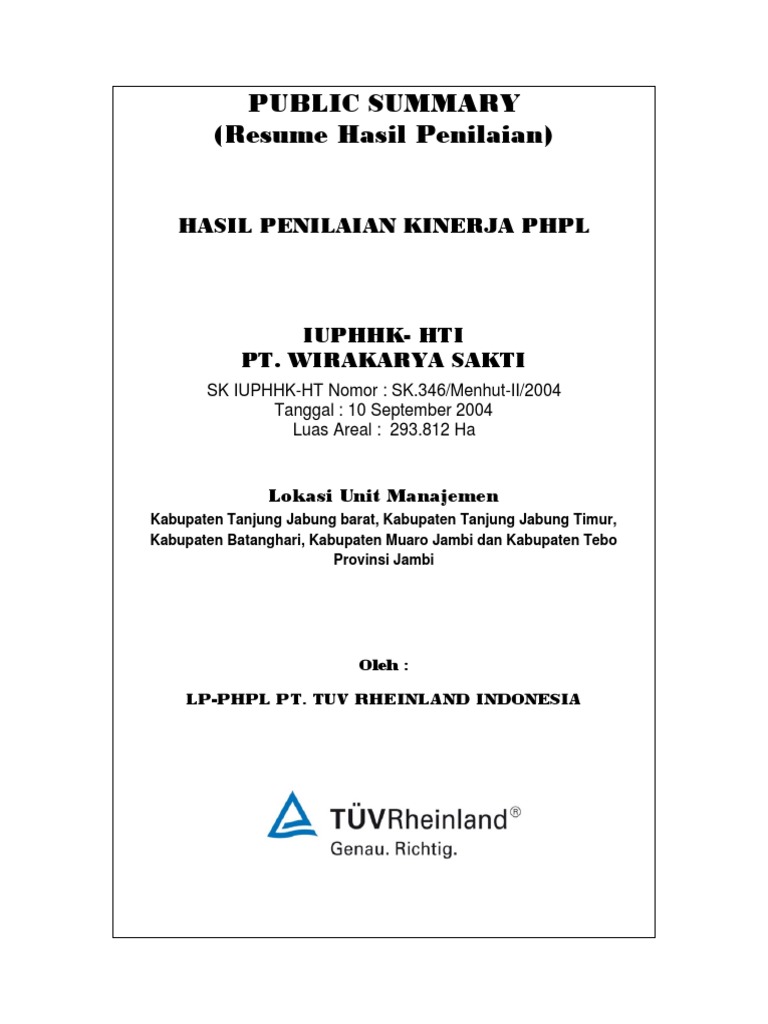 Ringkasan Publik PHPL PT Wirakarya Sakti | PDF