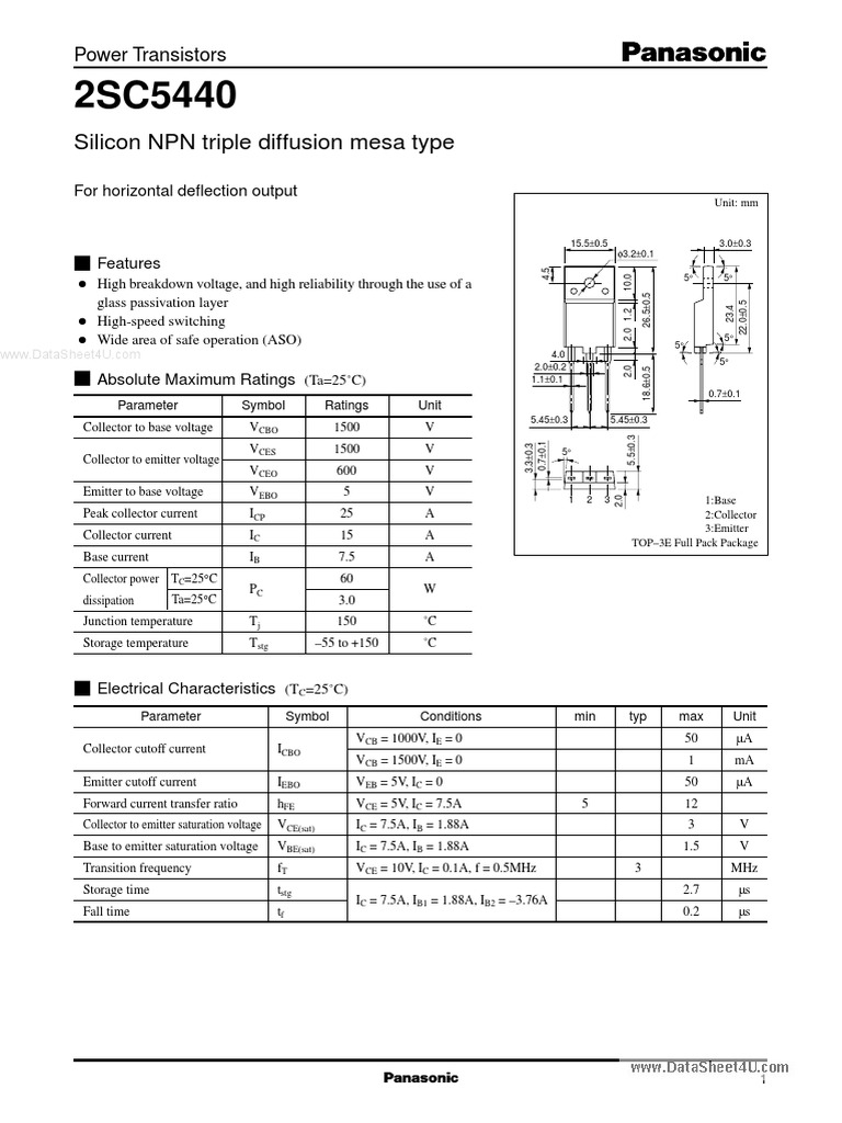 2SC5440 Power Transistor Specs | PDF | Bipolar Junction Transistor ...
