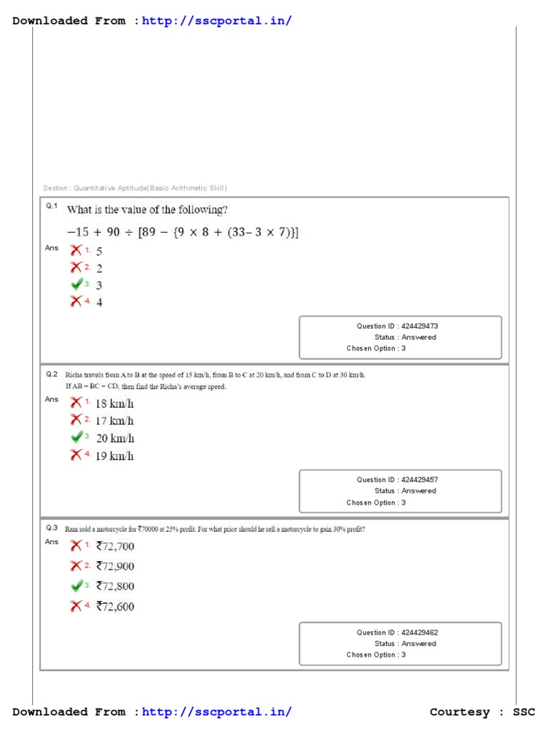 Downloaded From:: Section: Quantitative Aptitude (Basic Arithmetic Skill) | PDF