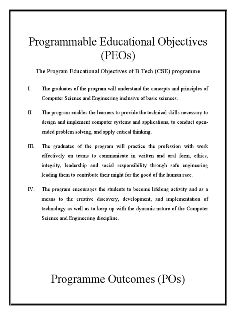 Programmable Educational Objectives (Peos) : The Program Educational ...