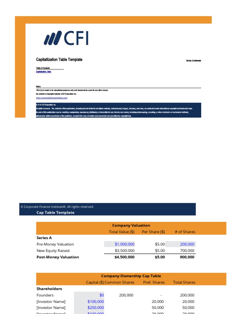 Capitallization Table Template: Strictly Confidential | PDF | Valuation ...