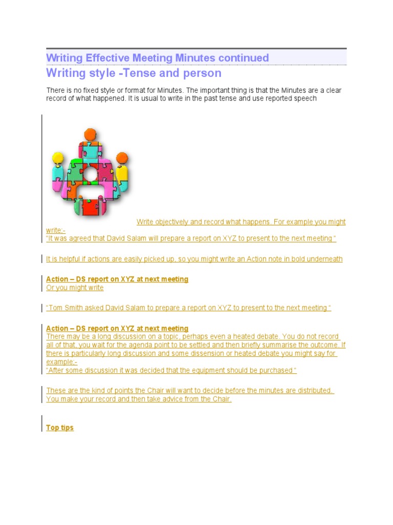 Writing Effective Meeting Minutes Continued | PDF | Business