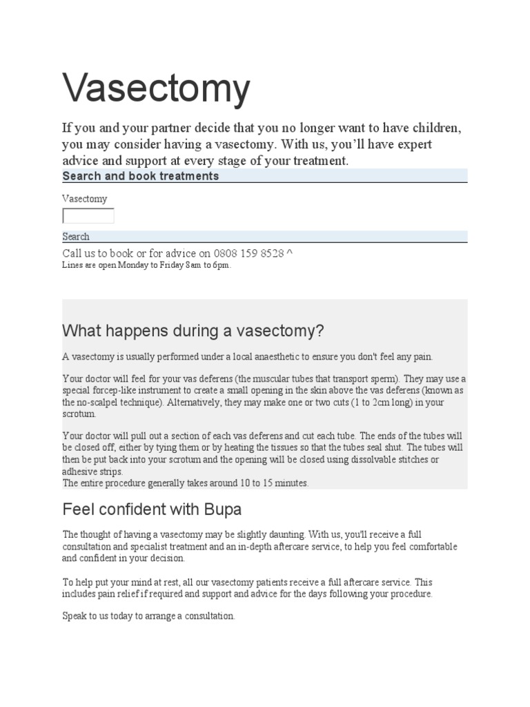 Vasectomy: What Happens During A Vasectomy? | PDF