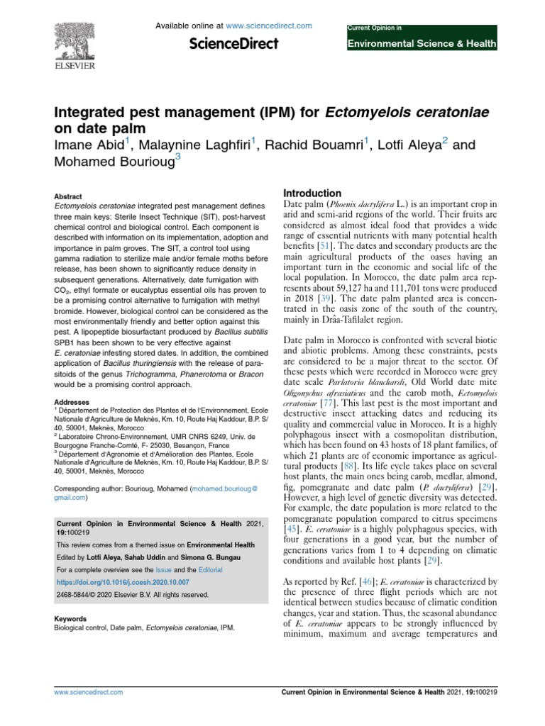 Lutte Intégrée Contre La Pyrale Des Dattes Ectomyelois Ceratoniae | PDF ...