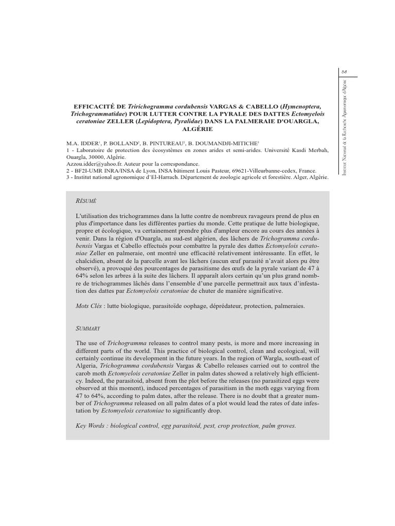 Lutte biologique contre la pyrale des dattes | PDF | Lutte biologique ...