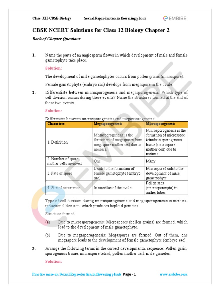 NCERT Solutions: Class 12 Biology Ch 2 | PDF | Pollen | Pollination