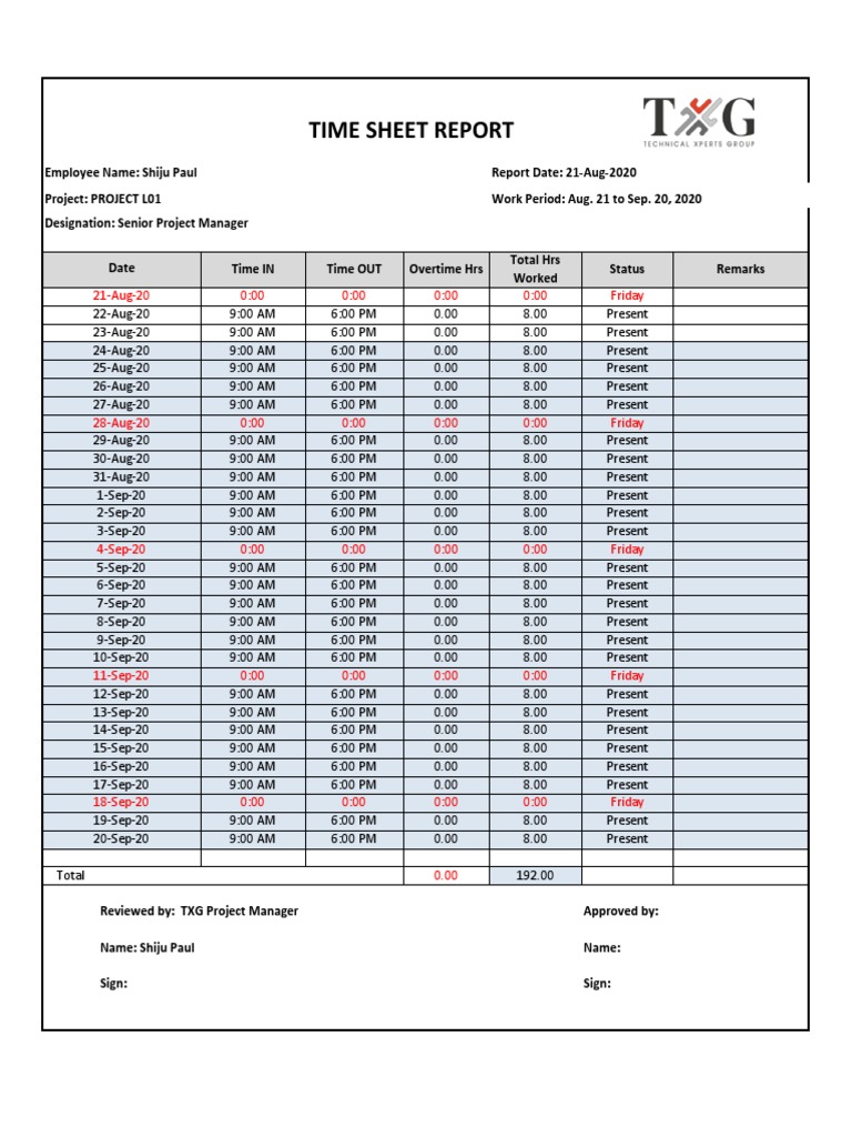 TXG-Time Sheet Report-Aug-Sep 2020-PM | PDF | Business