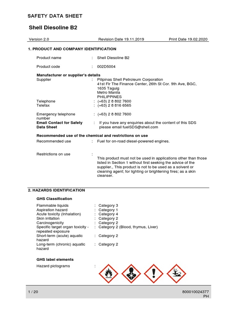 Shell Diesoline B2 - Feb 2020 | PDF | Personal Protective Equipment ...