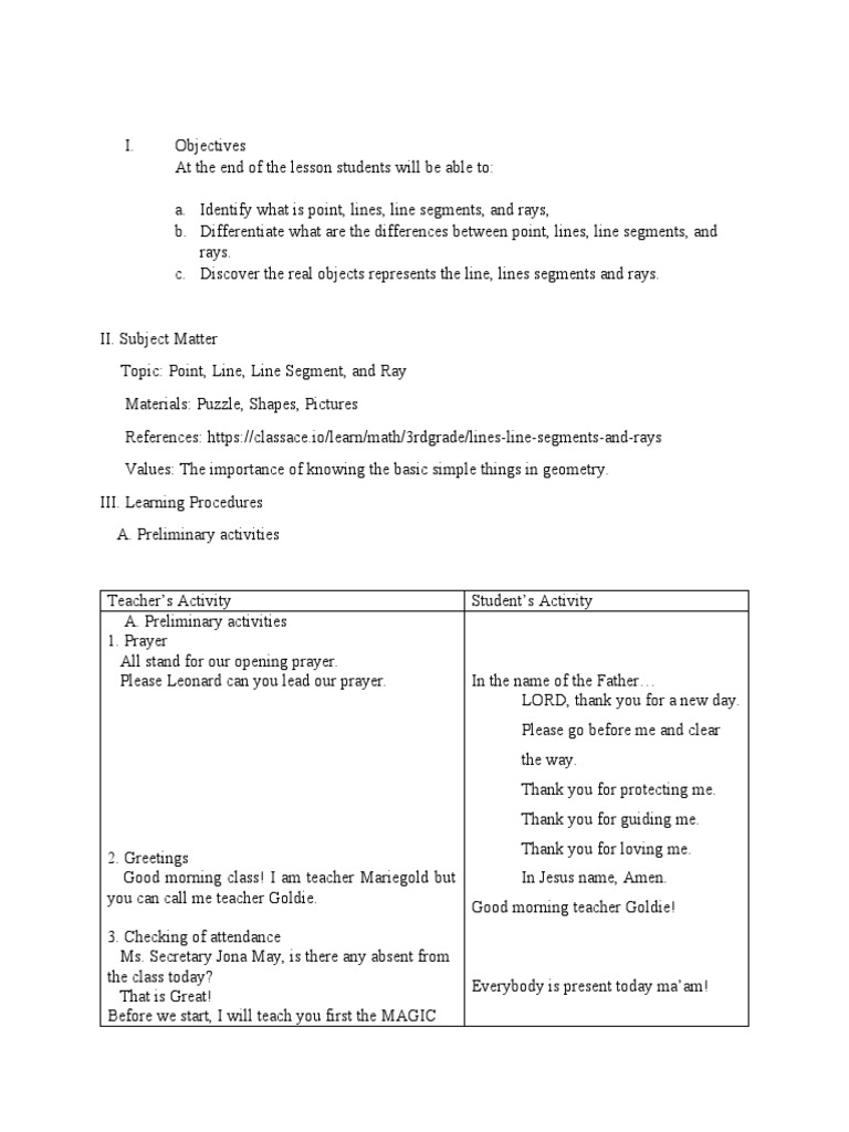 Math Detailed Lesson Plan | PDF | Space | Geometry