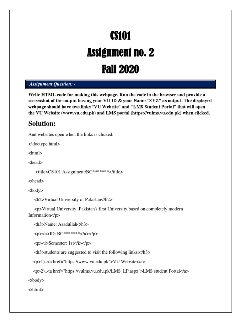 CS101 Fall 2020 Assignment Solution | PDF