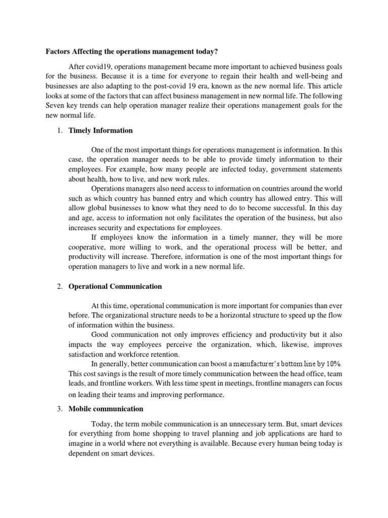 Key Factors in Post-COVID Operations Management | PDF | Supply Chain ...