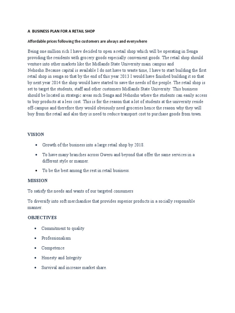 A Business Plan For A Retail Shop | PDF | Retail | Supply Chain Management