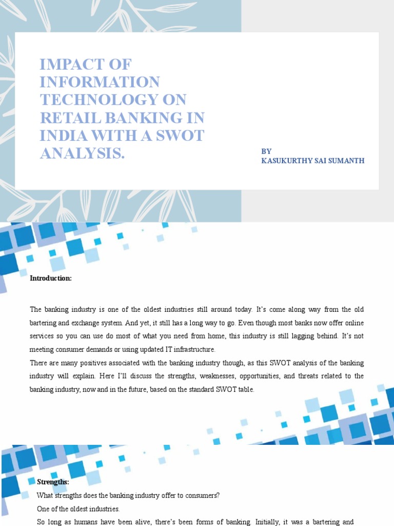 Presentation1 SWOT RB Sumanth | PDF | Swot Analysis | Banks