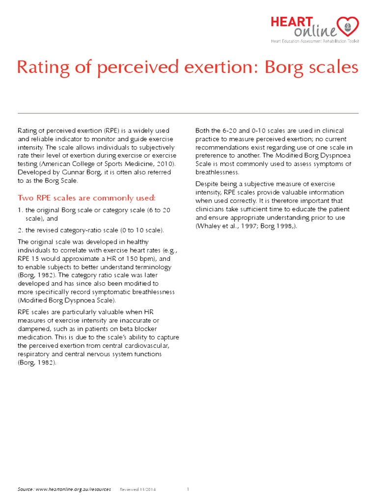 Rating of Perceived Exertion - Borg Scale | PDF | Clinical Medicine ...