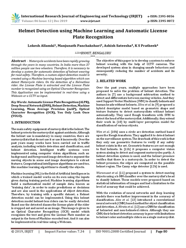 Helmet Base Paper | PDF | Deep Learning | Optical Character Recognition