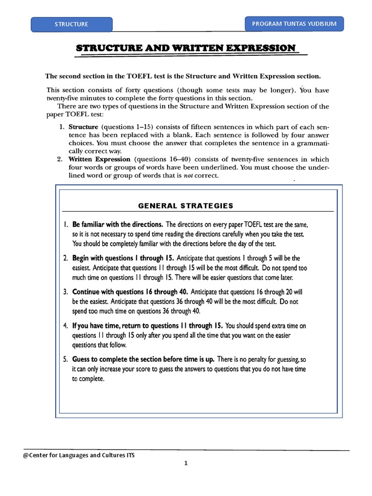 Structure and Written Expression Section | PDF | Question | Sentence (Linguistics)