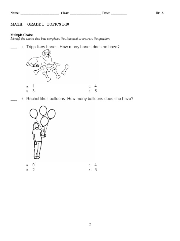 Grade 1 Math Quiz: Topics 1-10 | PDF | Shape | Rectangle