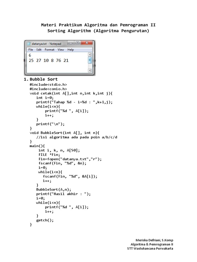 Materi Praktikum Algoritma Dan Pemrograman II Sorting Algorithm ... Materi Praktikum Algoritma Dan Pemrograman II Sorting Algorithm ...