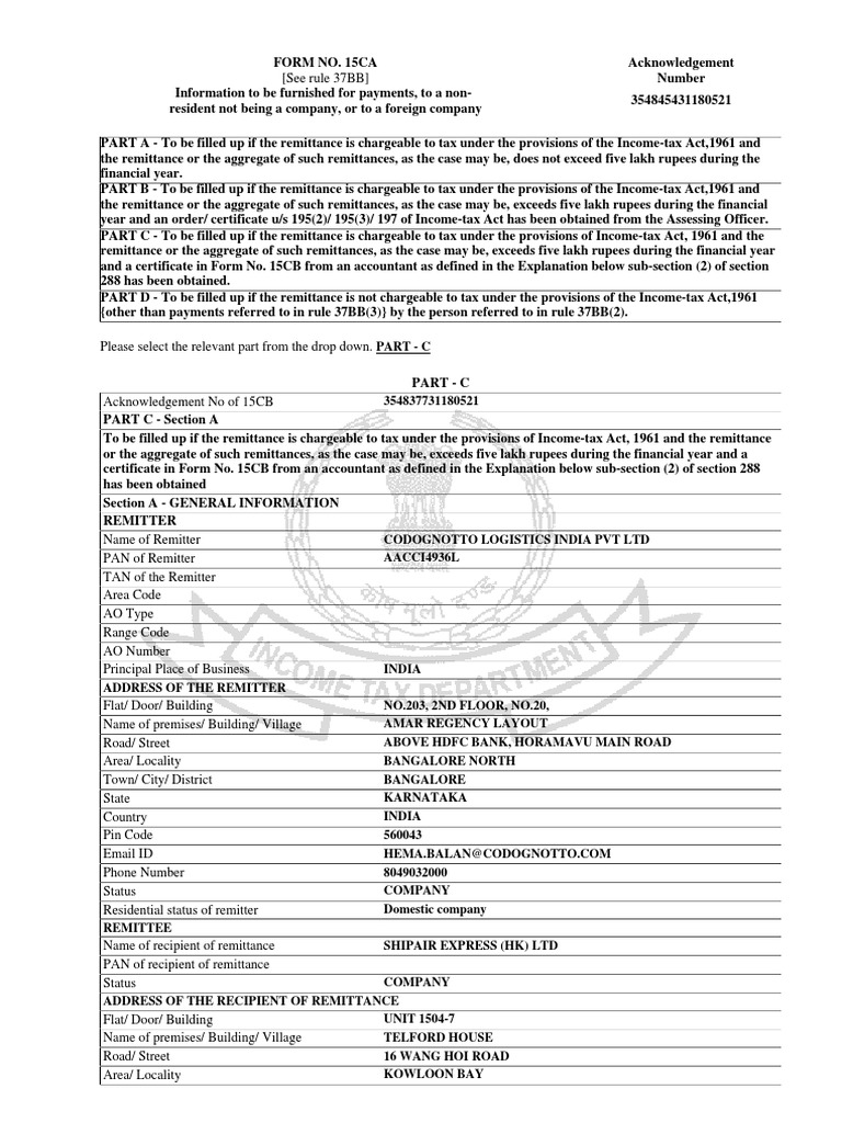 Form 15CA | PDF | Tax Treaty | Income Tax