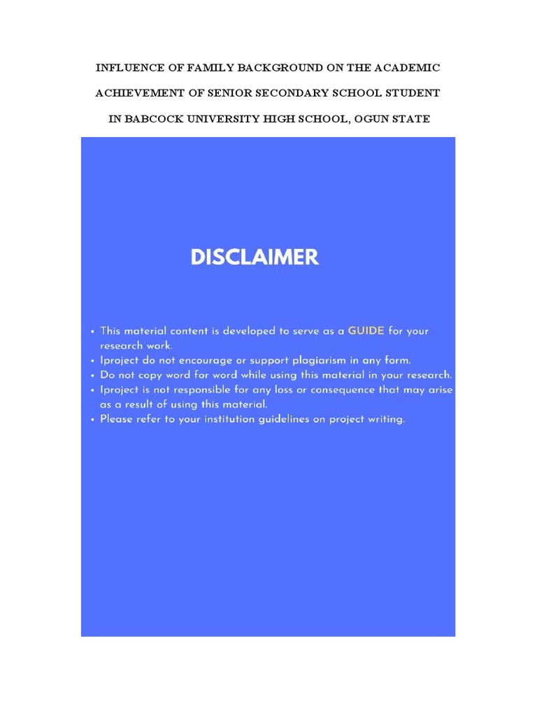 Influence of Family Background On The Academic Achievement of Senior ...
