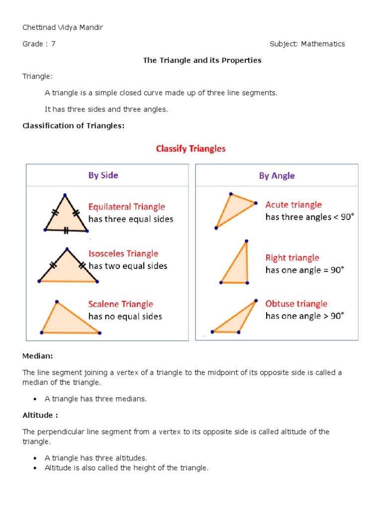 Properties of Triangles for Class 7 | PDF