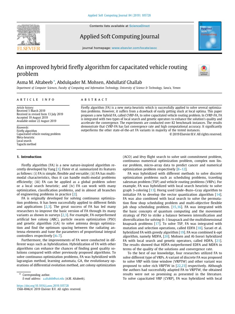 An Improved Hybrid Firefly Algorithm For Capacitated Vehicle Routing Problem | PDF ...
