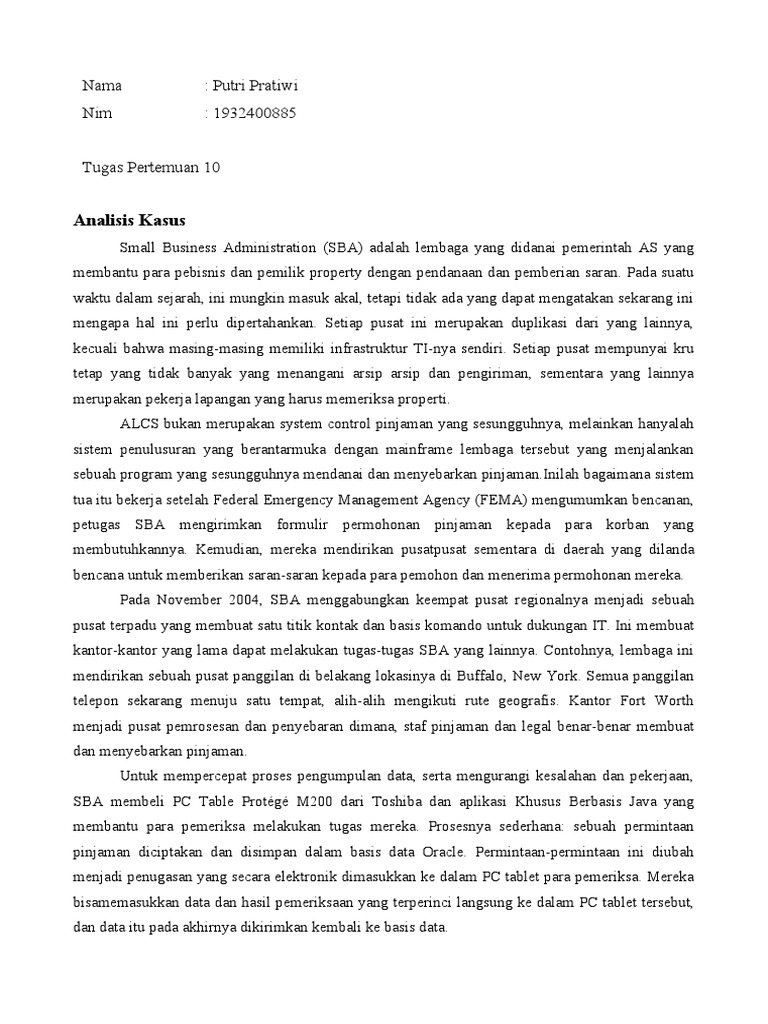 Putri Pratiwi - 1932500885 - SIM - FA - Latihan 10 | PDF | Komputer