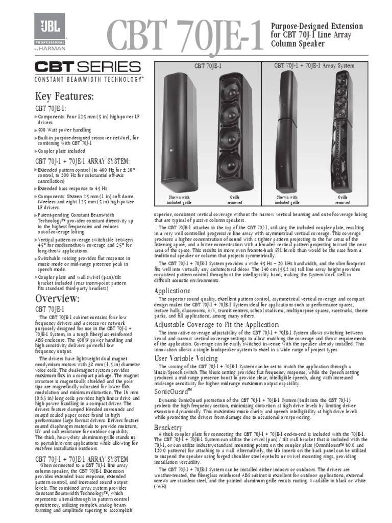 CBT 70JE-1: Key Features | PDF | Loudspeaker | Audio Electronics