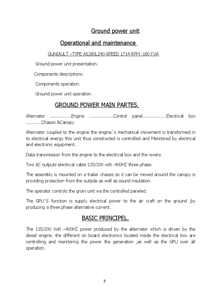 Ground Power Unit Operational and Maintenance | PDF