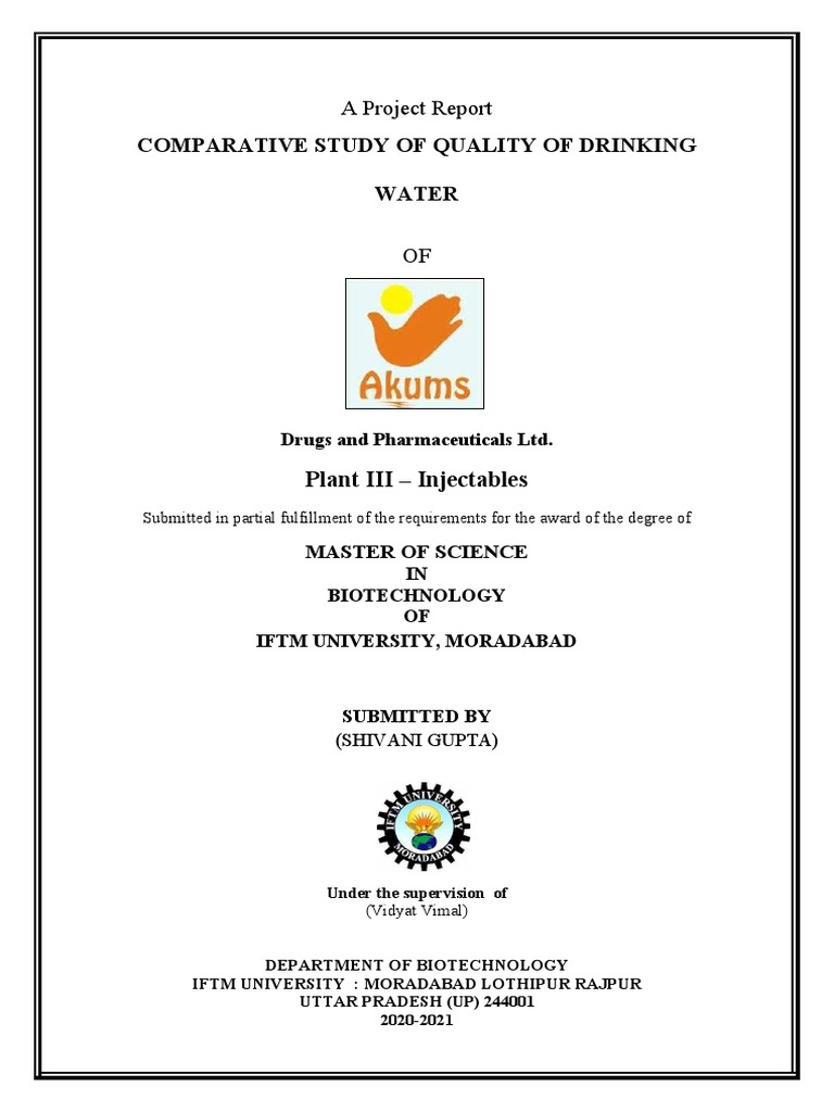 Comparative Study of Quality of Drinking Water: A Project Report | PDF ...