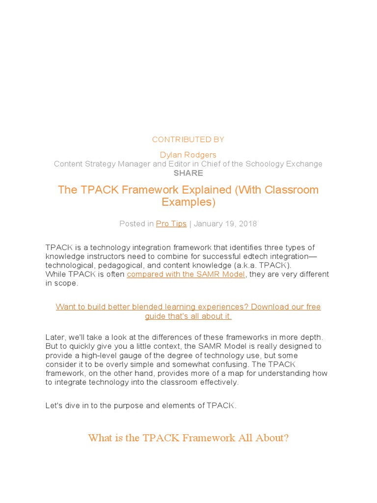 The TPACK Framework Explained (With Classroom Examples) | PDF ...