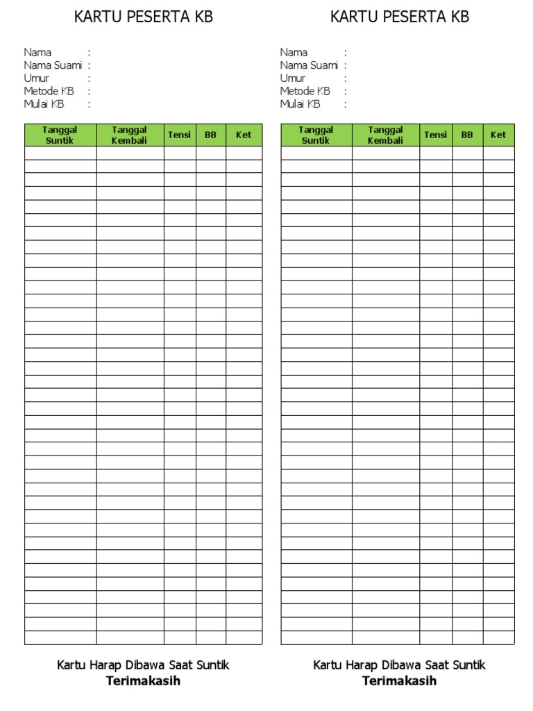 Kartu Peserta KB | PDF