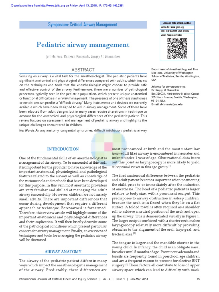 Pediatric Airway Management | PDF | Anesthesia | Clinical Medicine