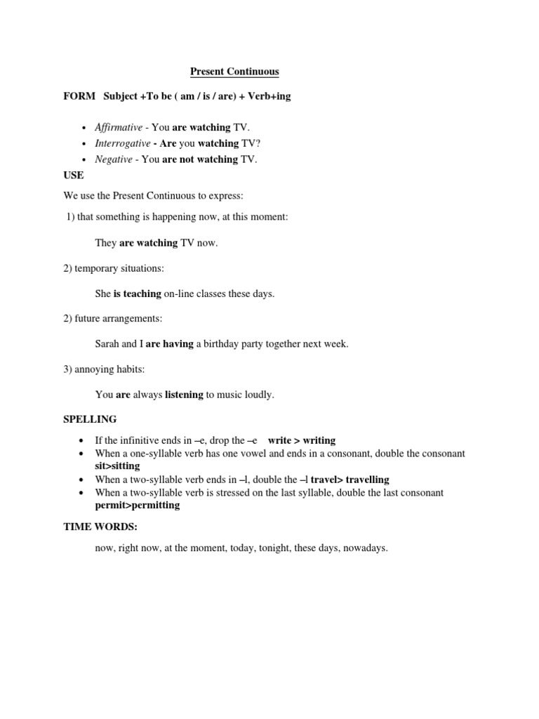 Present Continuous | PDF