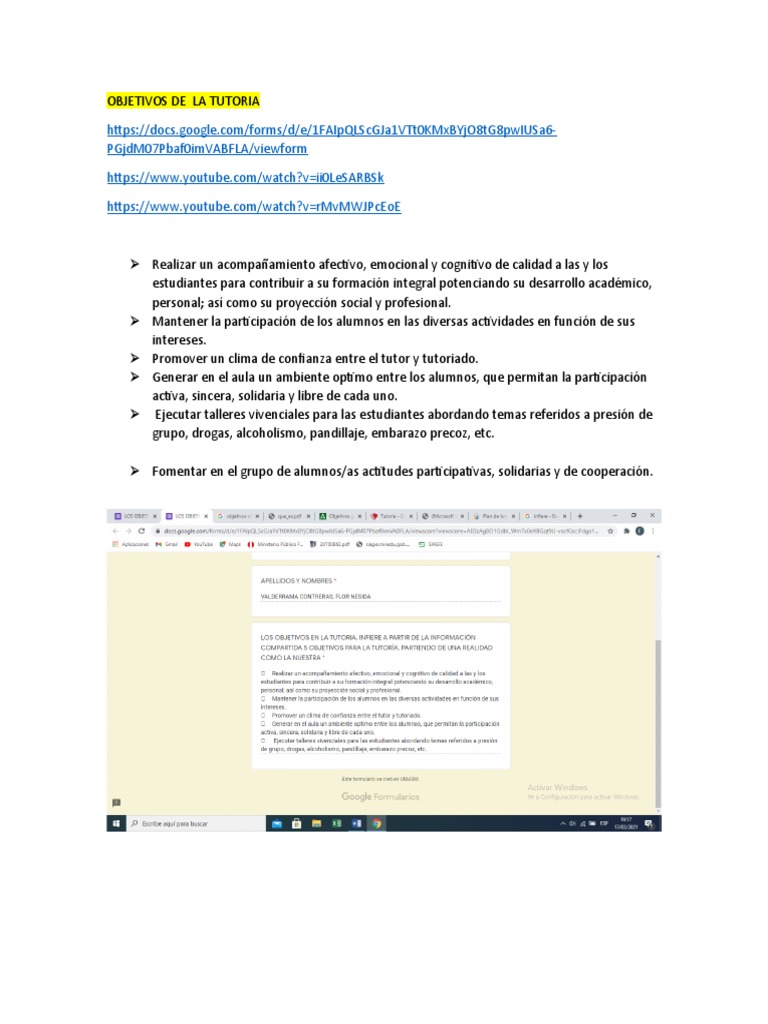 Objetivos de La Tutoria Tarea | PDF | Salud y bienestar