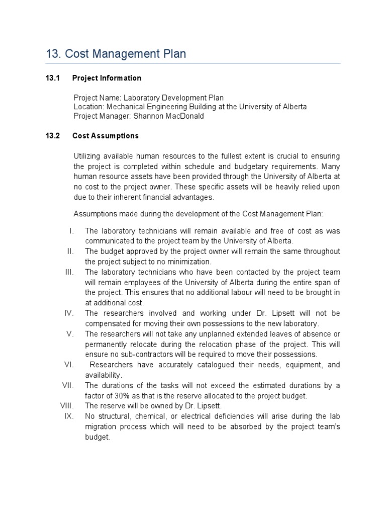 Cost Management Plan | PDF | Budget | Expense