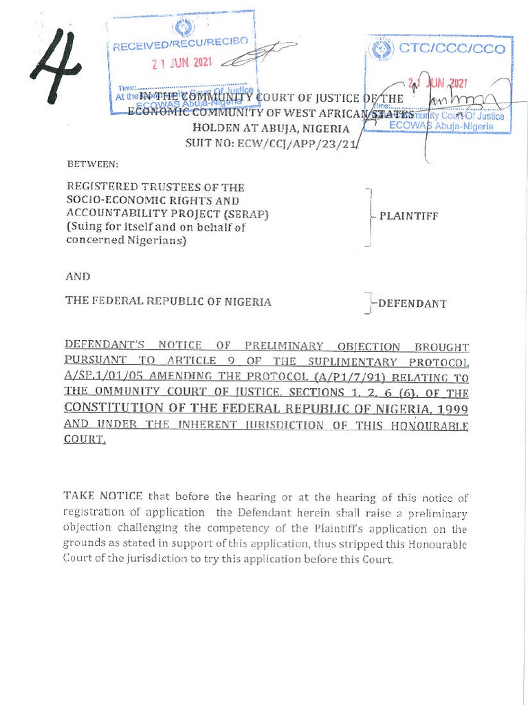 Preliminary Objection by FG June 2021 | PDF