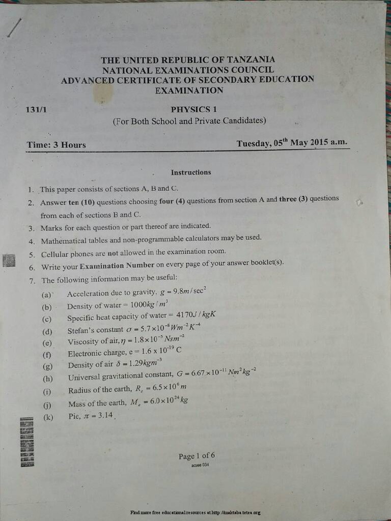Physics 1 - F6 - 2015 | PDF | Social Science | Foreign Language Studies